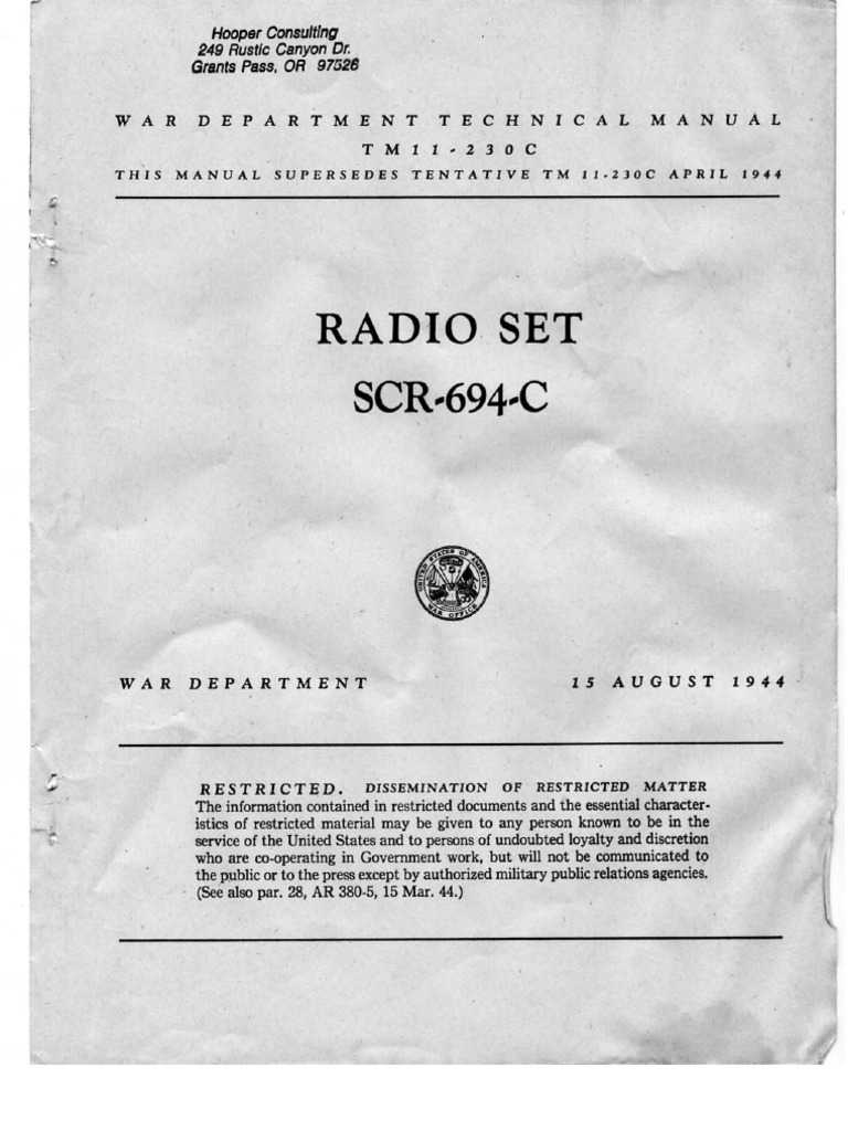 SCR-694C Serv User TM11-230C 1944 | PDF
