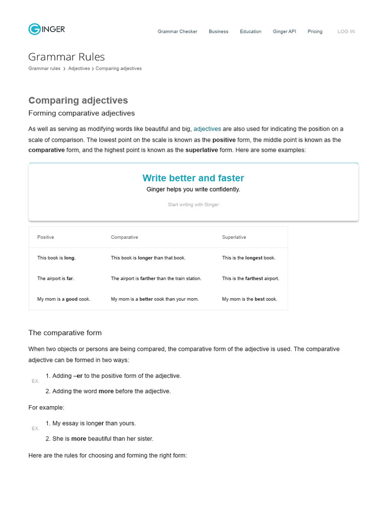 Positive, Comparative & Superlative Adjectives - Ginger | PDF | Word ...