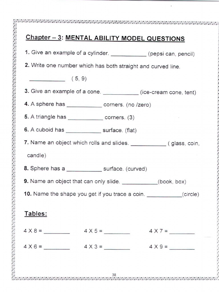 CBSE Class 2 Maths Practice Worksheets (152) - Mental Ability | PDF