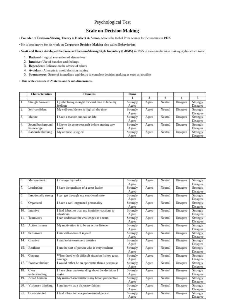 General Decision-Making Scale Overview | PDF | Decision Making ...