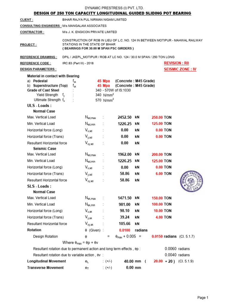 250 Ton Longitudinal Guided Bearing Design | PDF | Physical Sciences | Structural Engineering