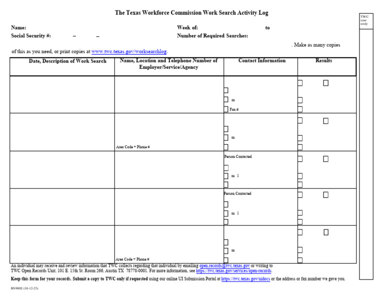 work-search-log-twc | PDF | Telephone | Service Industries