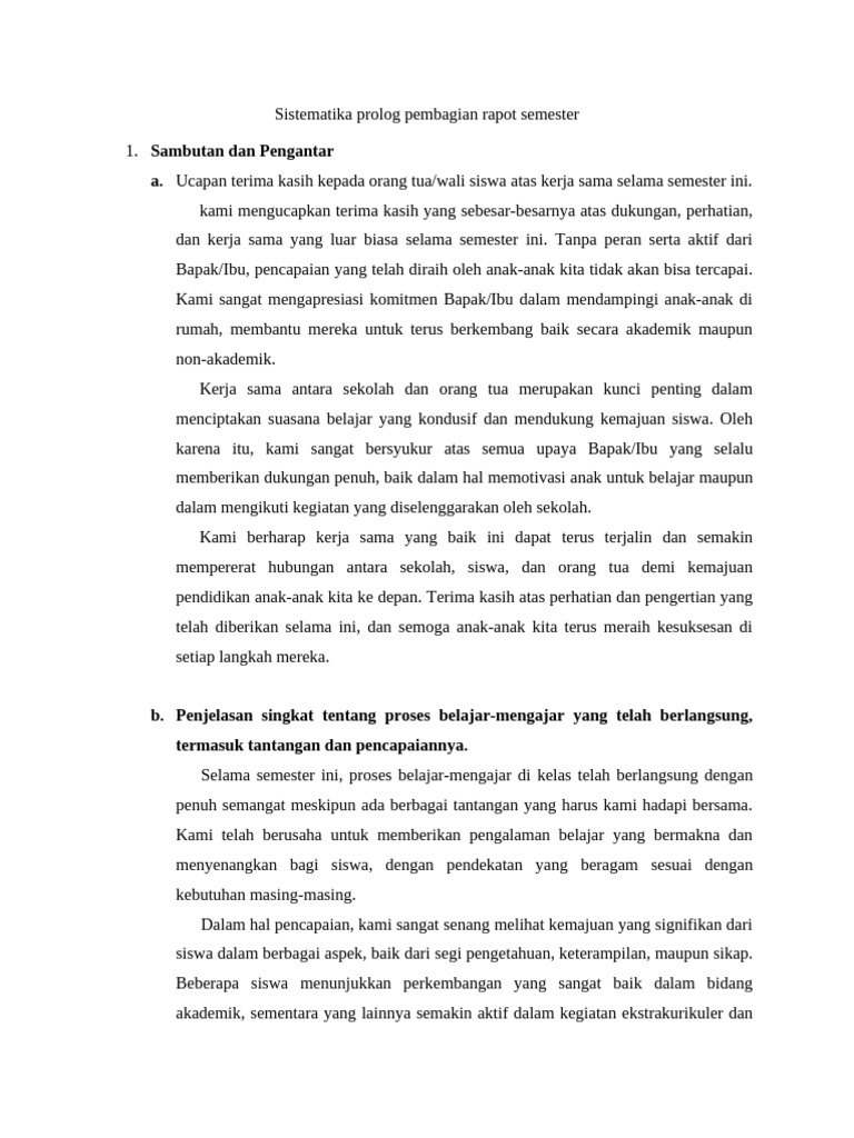 Sistematika Prolog Pembagian Rapot Semester | PDF