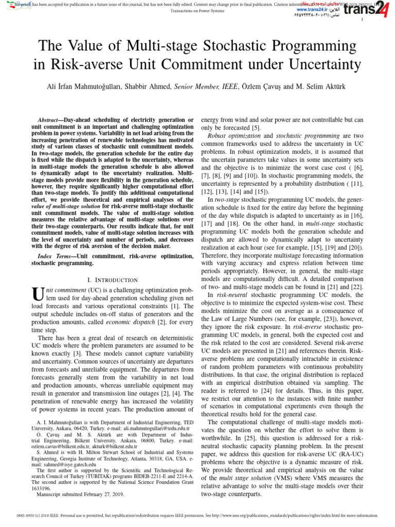 The_Value_of_Multi_stage_Stochastic_Programming_in_Risk_averse_Unit | PDF | Mathematical ...