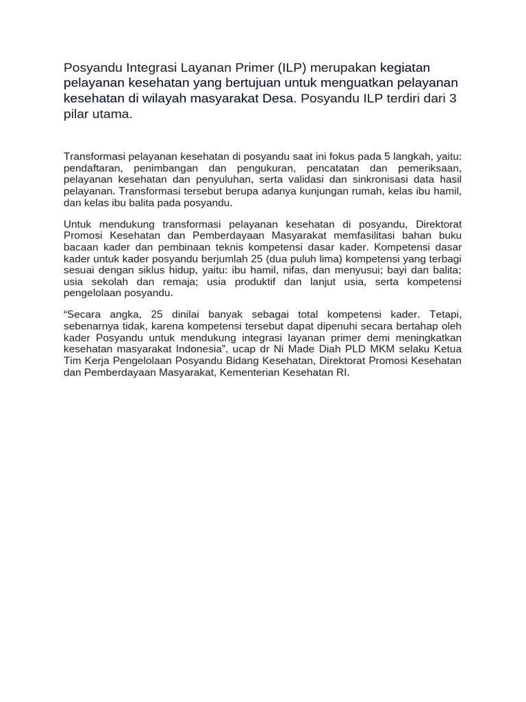 Posyandu Integrasi Layanan Primer | PDF