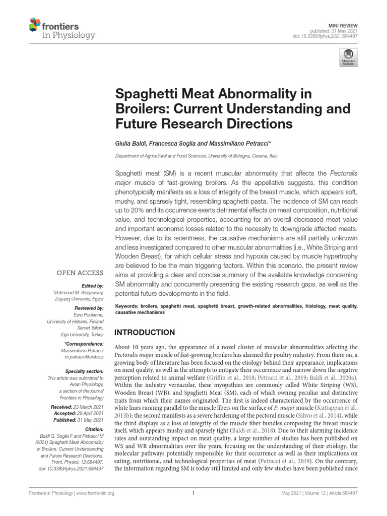 Spaghetti Meat Abnormality in Broilers Current Und | PDF | Meat ...