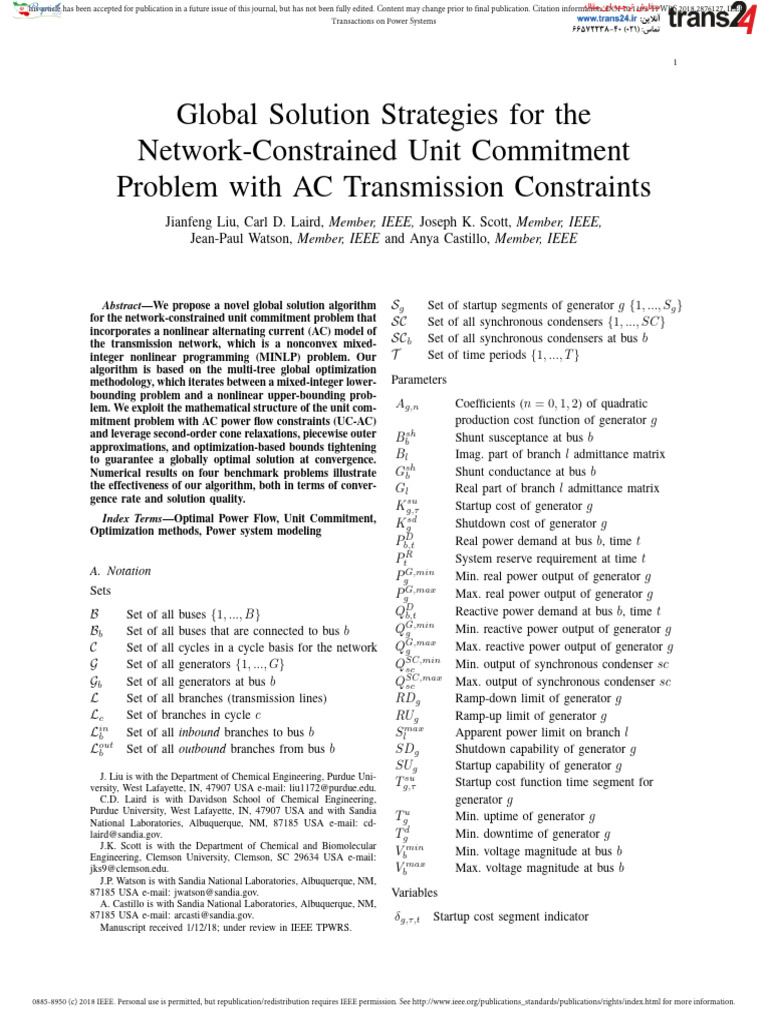 Global_Solution_Strategies_for_the_Network_Constrained_Unit_Commitment | PDF | Linear ...