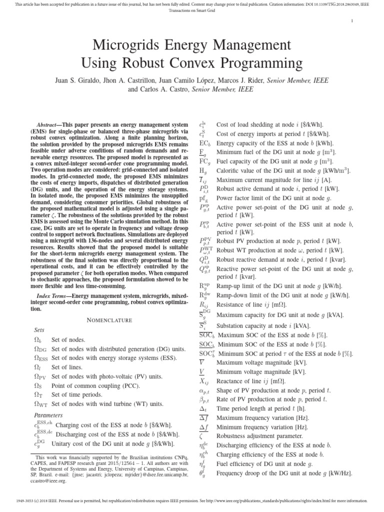 Microgrids Energy Management Using Robust Convex Programming | PDF | Distributed Generation ...