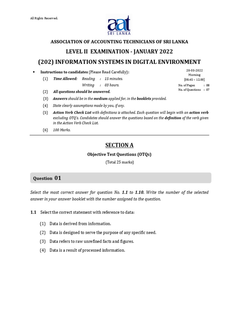 AAT Level II Exam Information Systems 2022 | PDF | Software As A ...