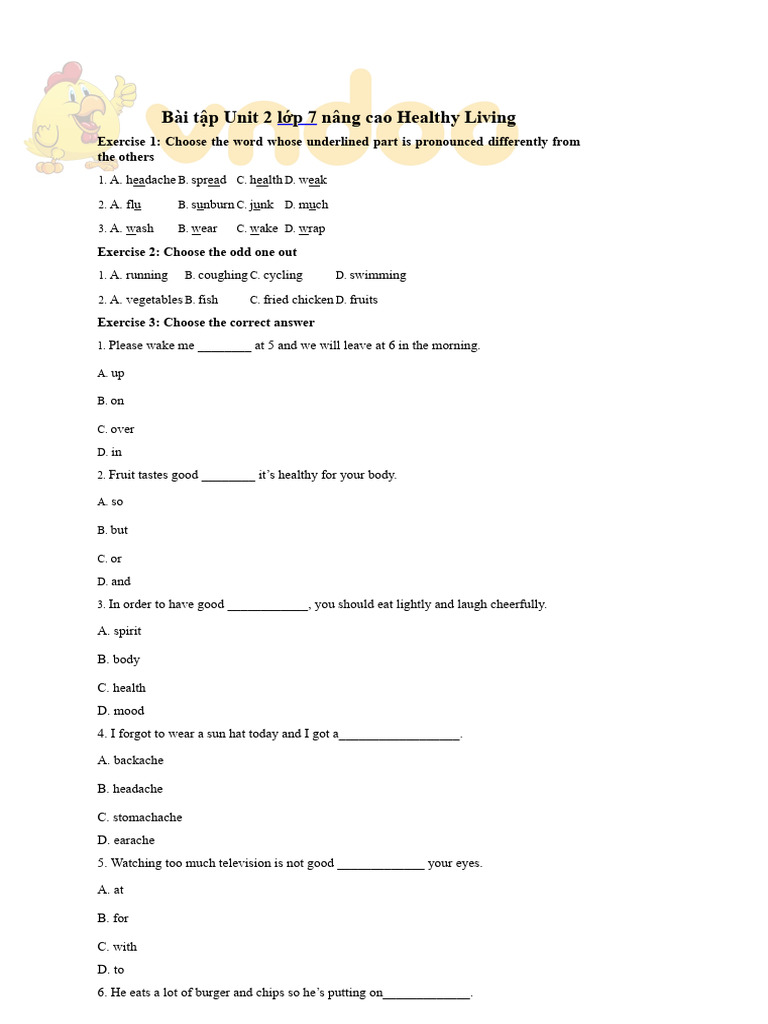 Unit 2 Grade 7 Exercises on Healthy Living | PDF | Childhood Obesity ...