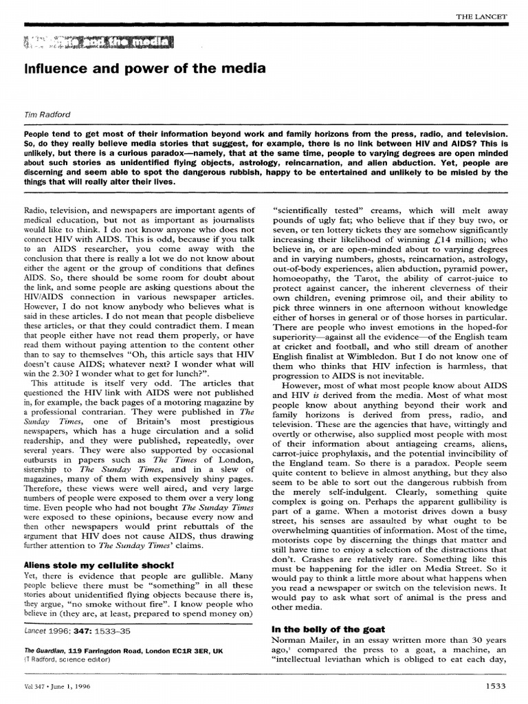 Influence and Power of The Media | PDF | Hiv/Aids