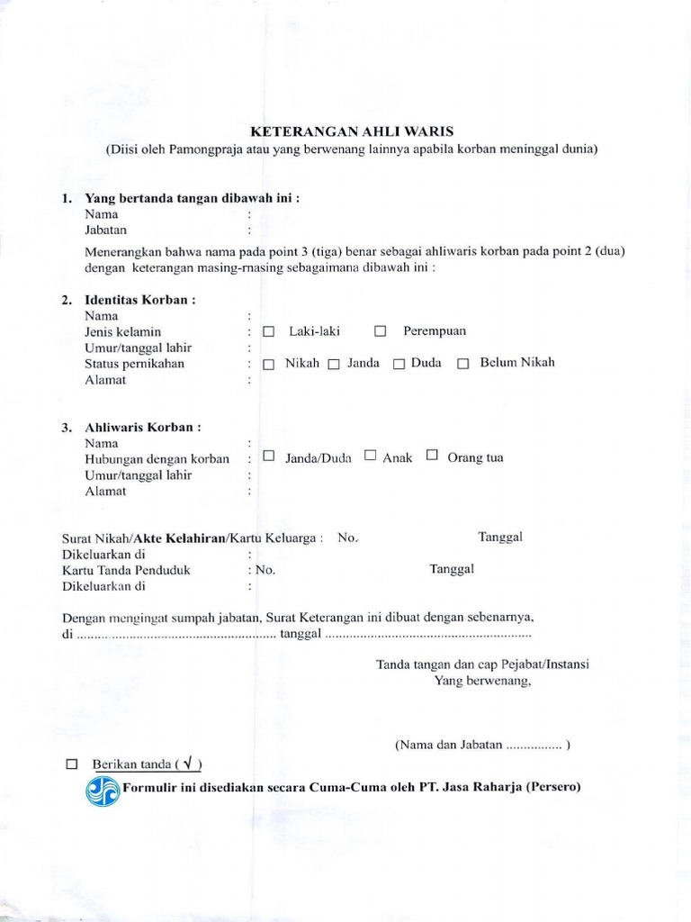 Form Ket Ahli Waris | PDF