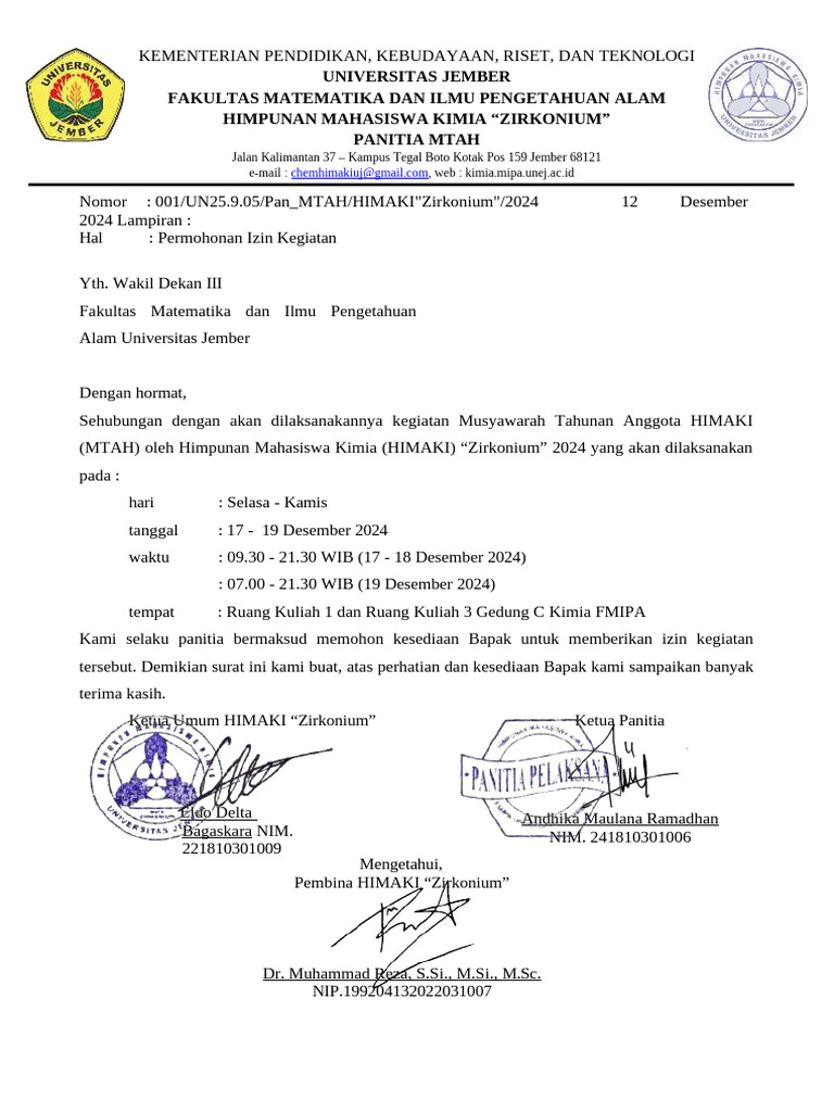 ACC Pembina - 001. Surat Izin Kegiatan MTAH | PDF