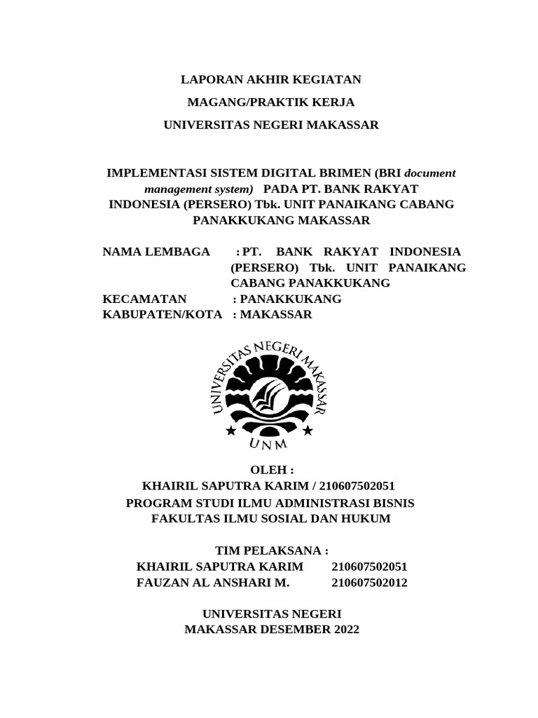 Laporan Akhir Kegiatan Magang | PDF