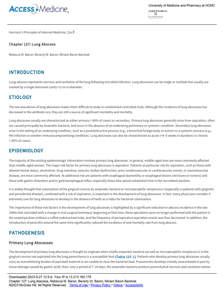 Chapter 127 - Lung Abscess | PDF | Lung Cancer | Diseases And Disorders