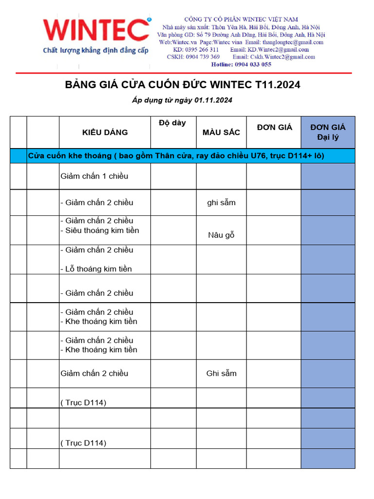 Bảng Giá Cửa Cuốn Đức Wintec T11.2024 | PDF