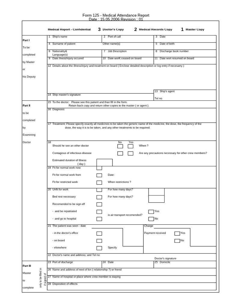 Medical Attendance Report Form 125 | PDF | Physician | Infection