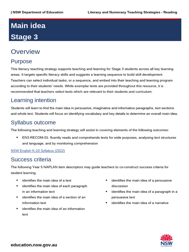 s3 Reading Main Idea | PDF | Reading Comprehension | English As A ...