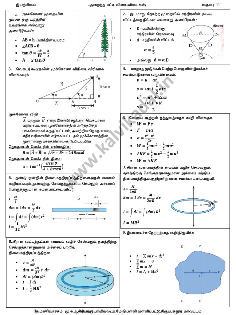 11th Physics Minimum Study Materials TM 2023-24 | PDF