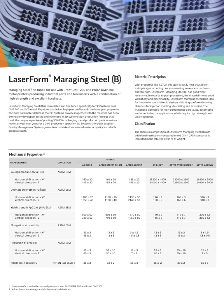 LaserForm - Maraging Steel (B) | PDF | Strength Of Materials | Thermal Expansion