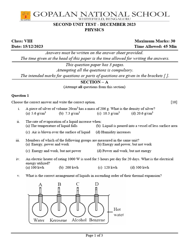 CLASS8 PHYSICS UT2 - B7dt8e4ugoyrdi0 | PDF | Potential Energy | Thermal Expansion