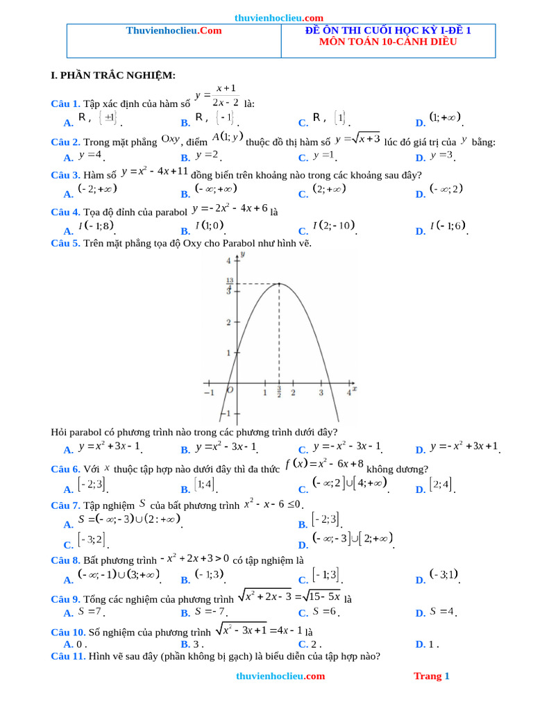 Thuvienhoclieu.com Bo de Thi HK1 Toan 10 Canh Dieu Co Dap an (1) | PDF