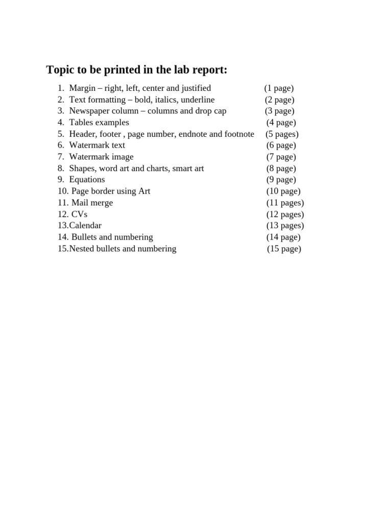 Topic To Be Printed in The Lab Report | PDF