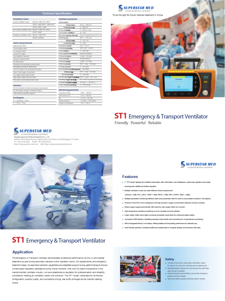 ST1 Emergency & Transport Ventilator | PDF | Respiration | Respiratory ...