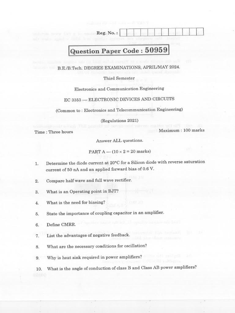 Electronic Devices and Circuits - EC3353 2021 Regulation - Semester ... Electronic Devices and Circuits - EC3353 2021 Regulation - Semester ...