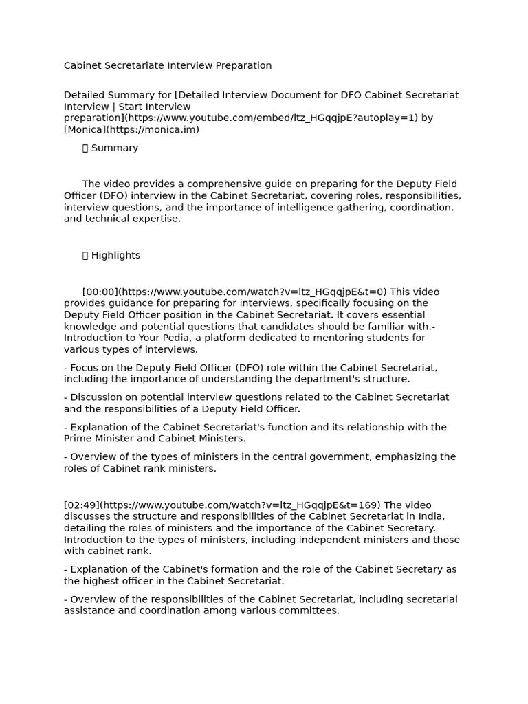 DFO Interview Prep for Cabinet Secretariat | PDF | Government