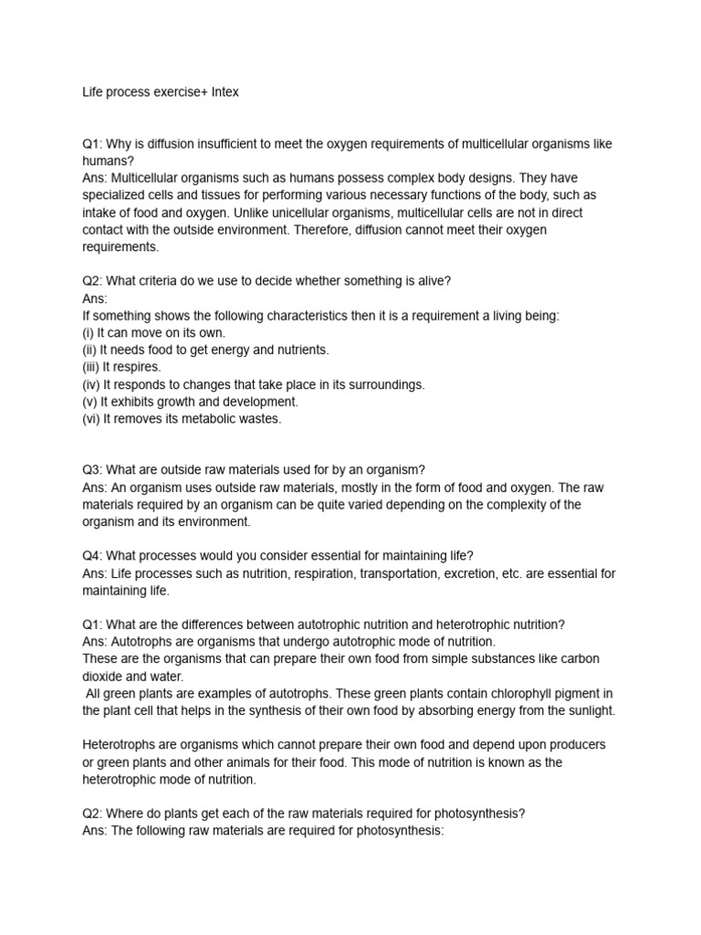 Life process exercise- Intex | PDF | Cellular Respiration | Atrium (Heart)