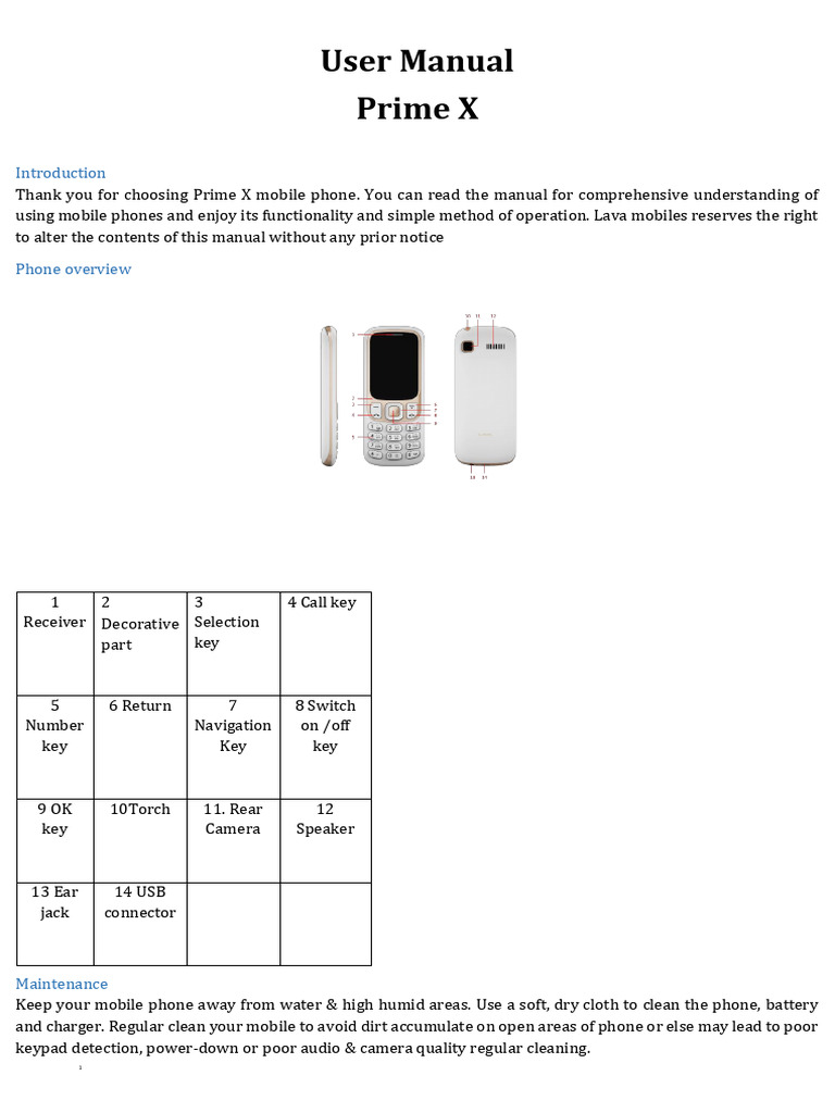 User Manual Prime X | PDF | Bluetooth | Mobile Phones