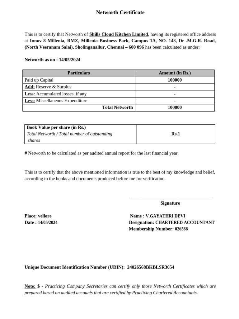 Networth Certificate | PDF