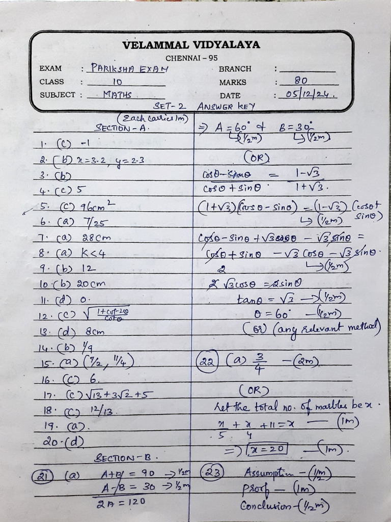 Set 2 Maths Parikisha Ans Key | PDF