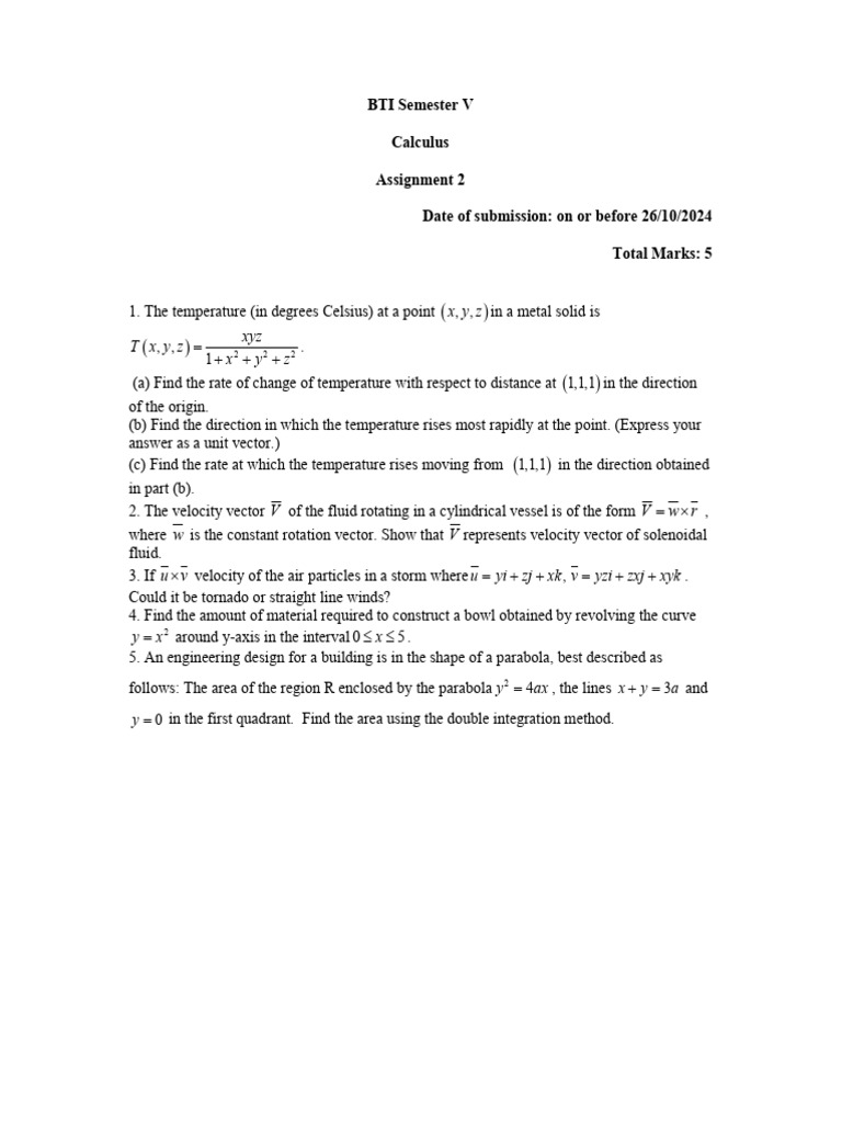 Calculus Assignment for BTI Students | PDF