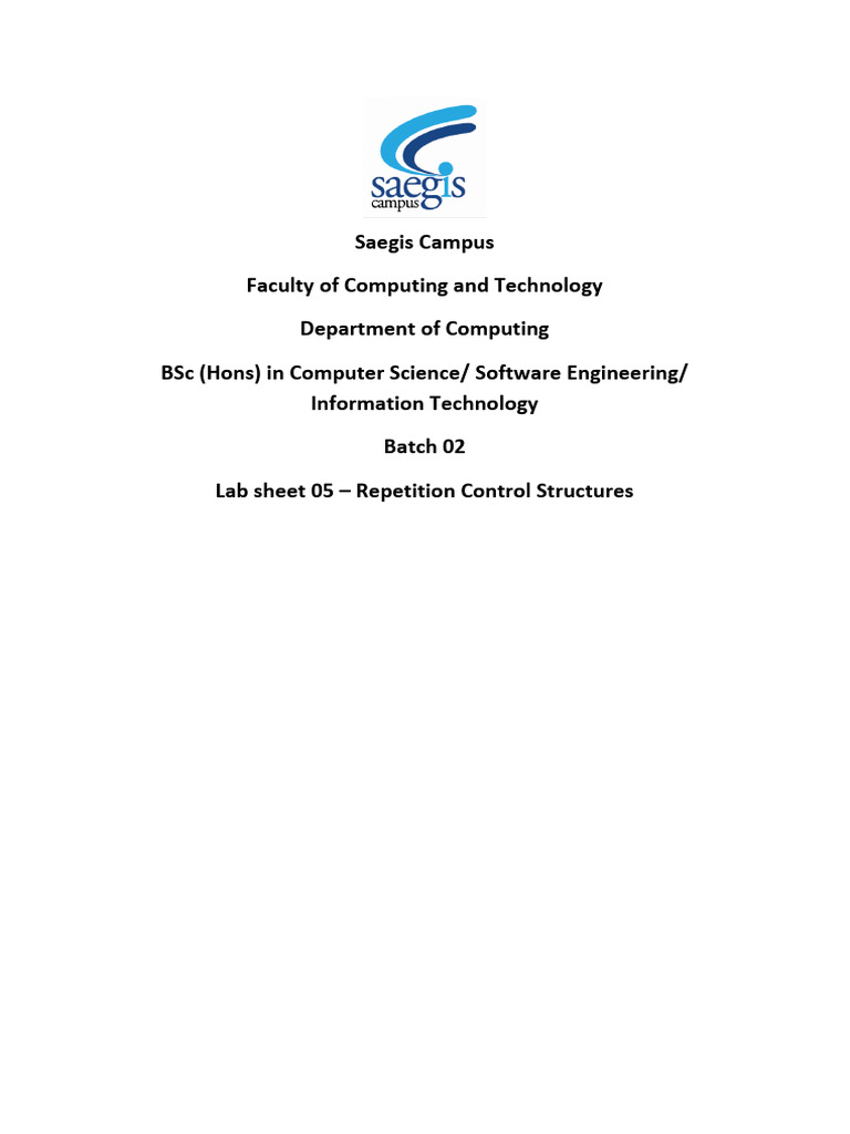 Lab Sheet 05 - Repitition Control Structures | PDF