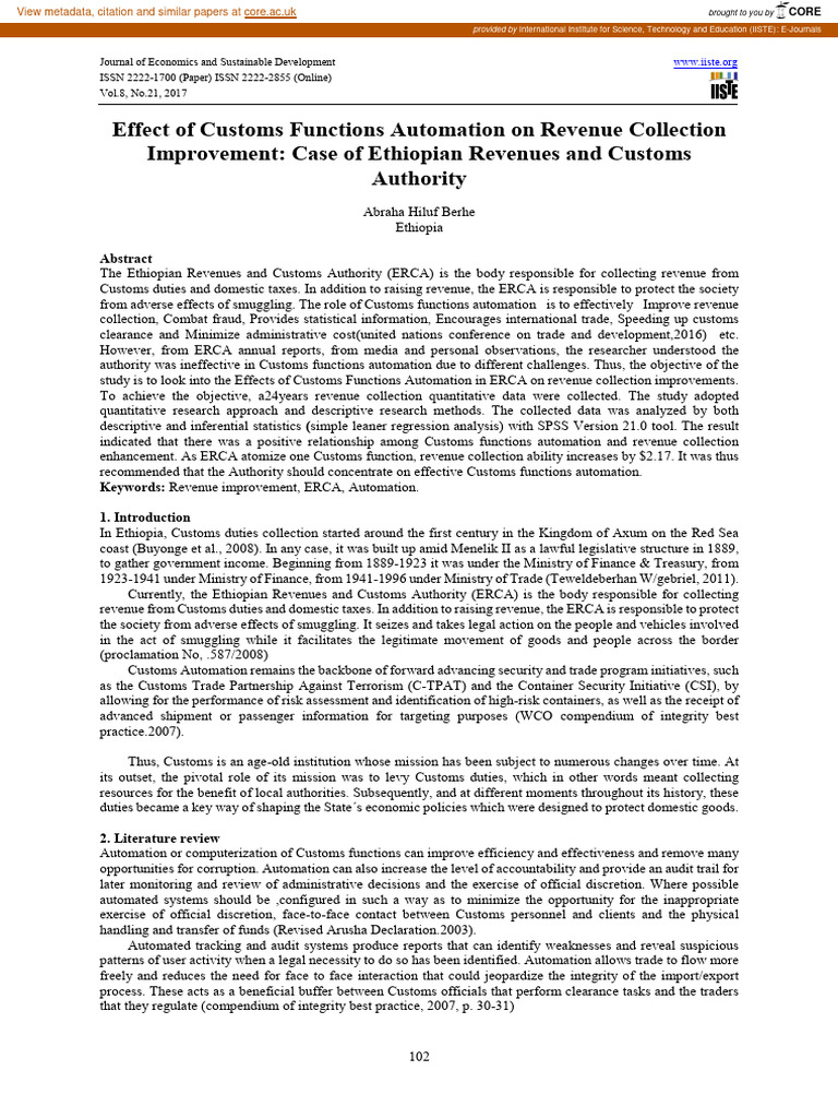 Effect of Customs Functions Automation o | PDF | Statistics | Customs