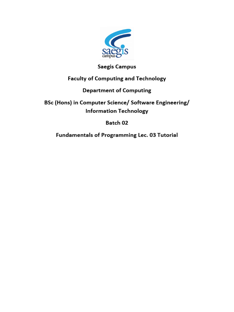 Fundamentals of Programming Lec 03 Tutorial | PDF