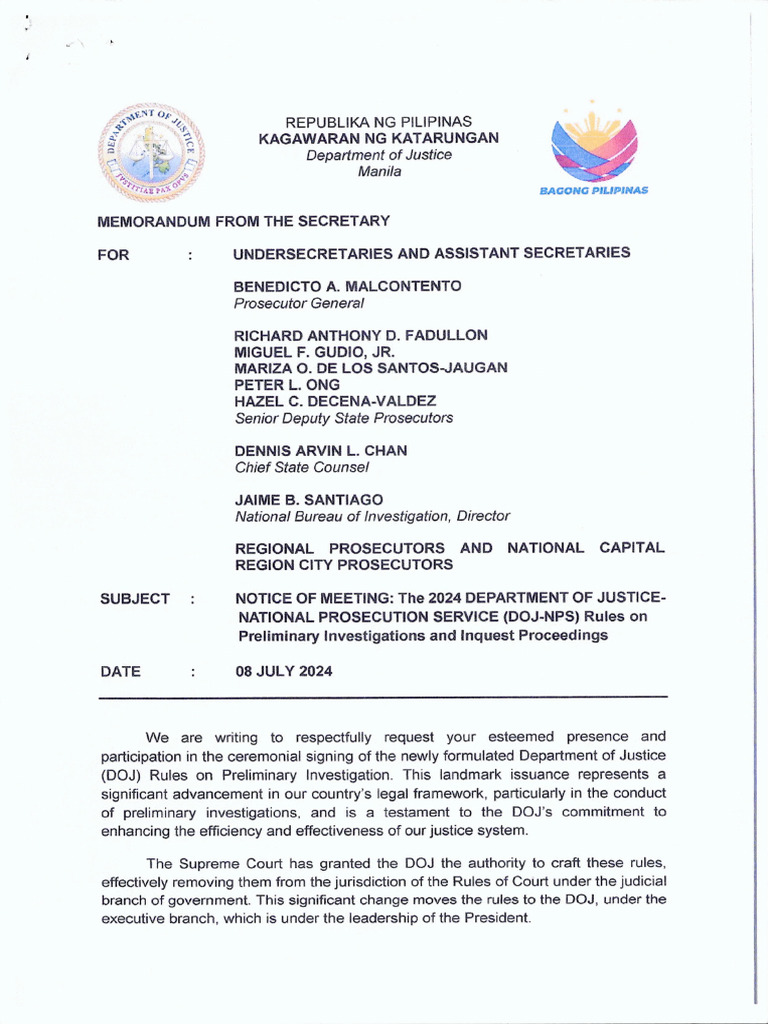 2024 NOM-DOJ-NPS-Rules-on-PI-and-Inquest-Proceedings | PDF | Prosecutor ...