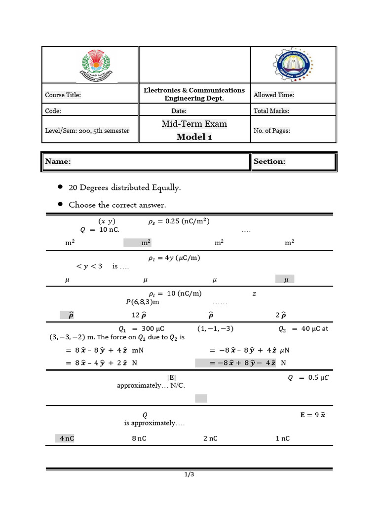 Mid-Term Exam Model 1 - Answers | PDF | Qualifications | Tests