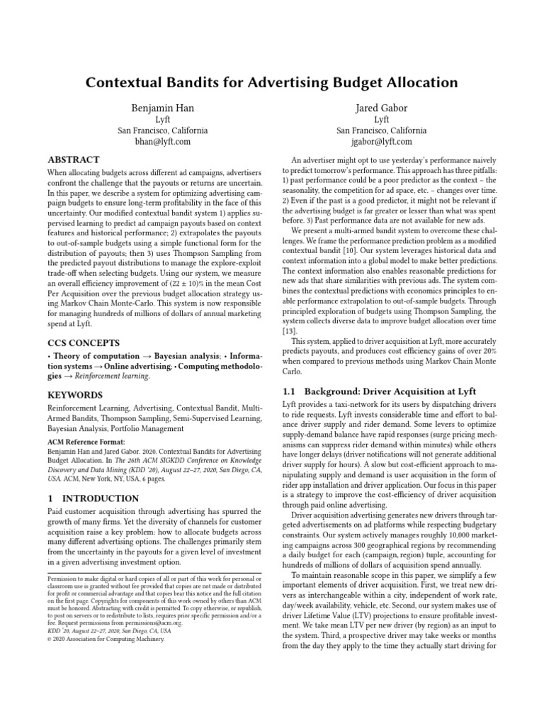 Contextual Bandits For Advertising Budget Allocation | PDF | Regression ...