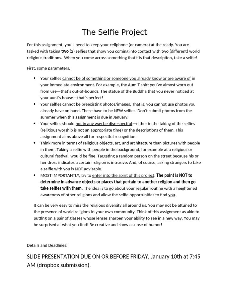 Selfie Assignment Fall 2024 | PDF | Selfie