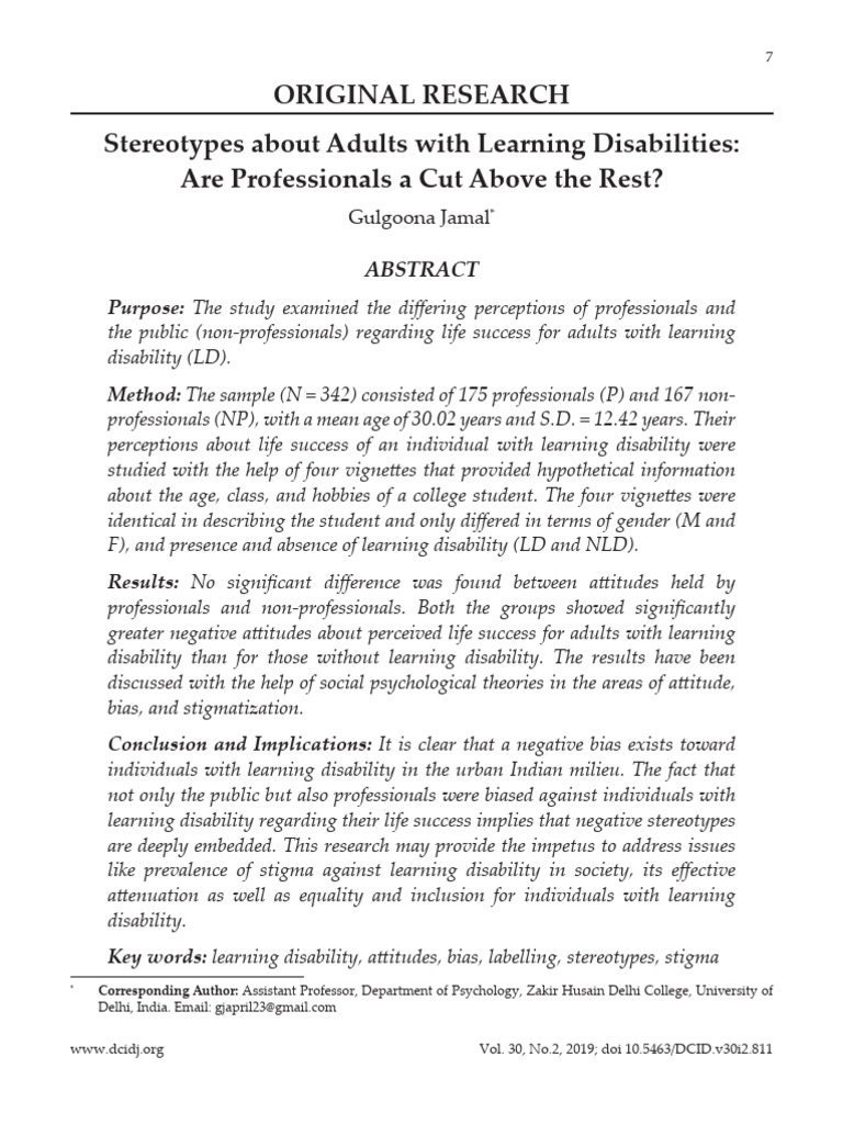 Stereotypes About Adults With Learning Disabilitie | PDF | Social ...