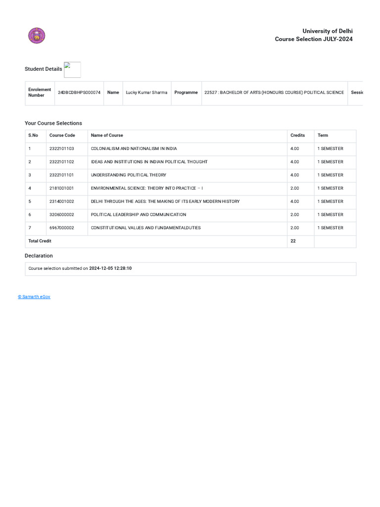 Course Selection Pdf