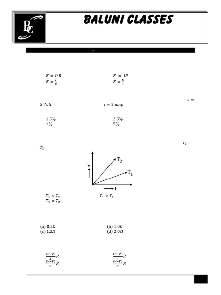 DPP_3_Current_Electricity_Ohm’s_Law,_Battery | PDF | Voltage ...