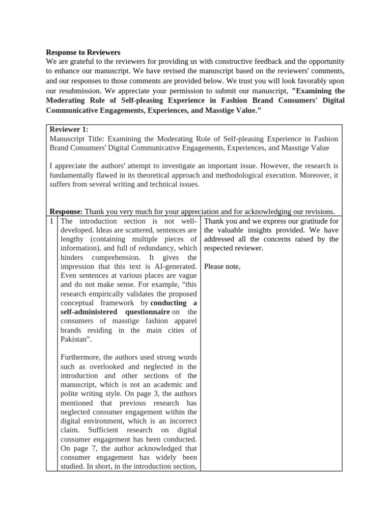 Response To Reviewer Comments | PDF | Structural Equation Modeling