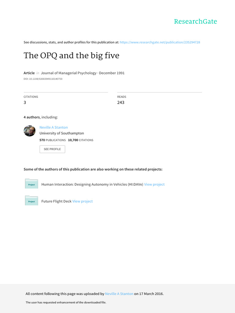 The OPQ and The Big Five | PDF | Extraversion And Introversion | Psychology