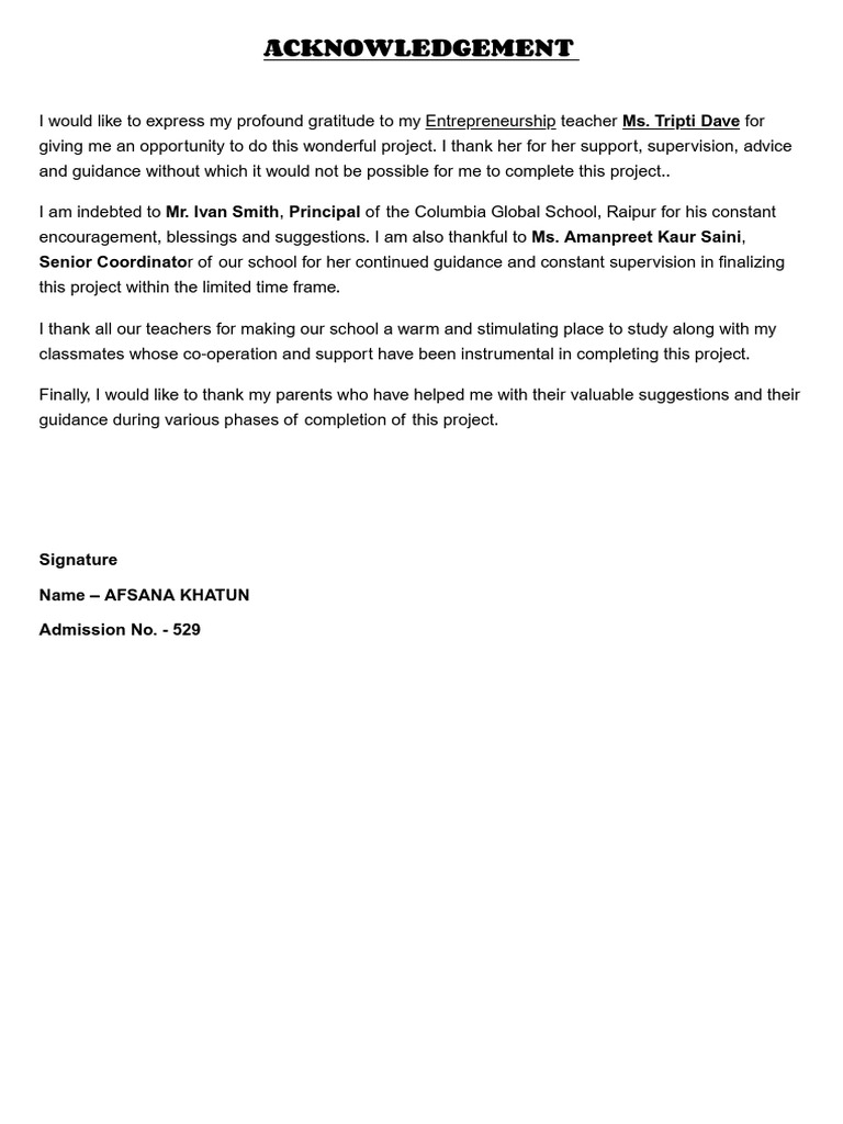 Acknowledgement PDF | PDF