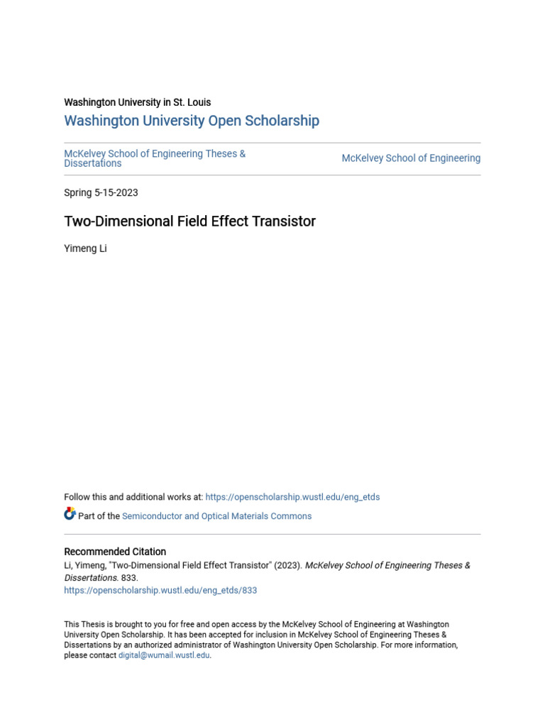 Two-Dimensional Field Effect Transistor | PDF | Field Effect Transistor ...