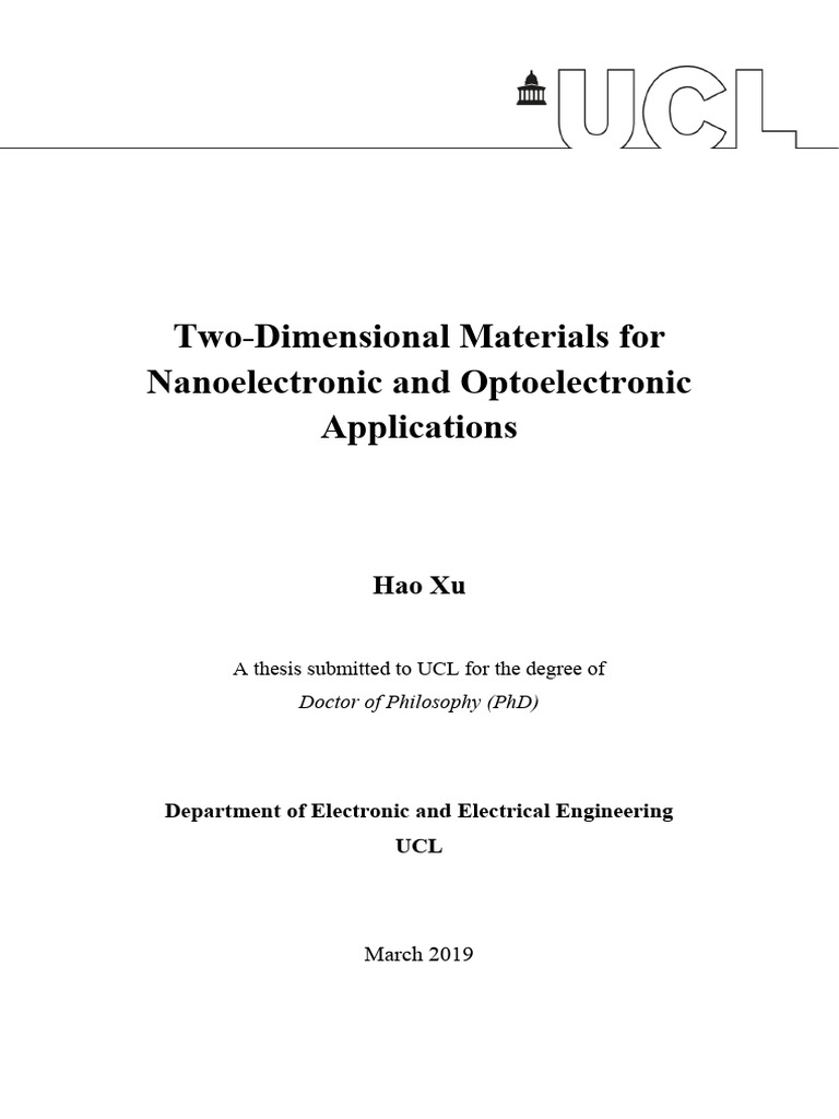 Two-Dimensional Materials for Nanoelectronic and Optoelectronic ...